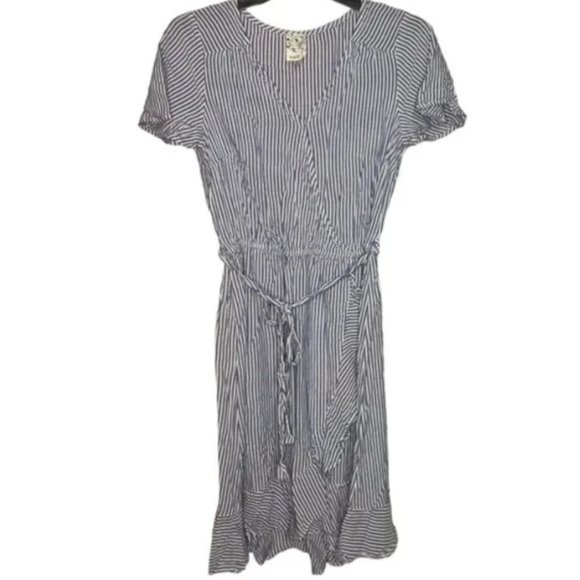 NAIF | Dresses | Naif Dress Ruffle Striped Blue White Wrap Dress | Poshmark
